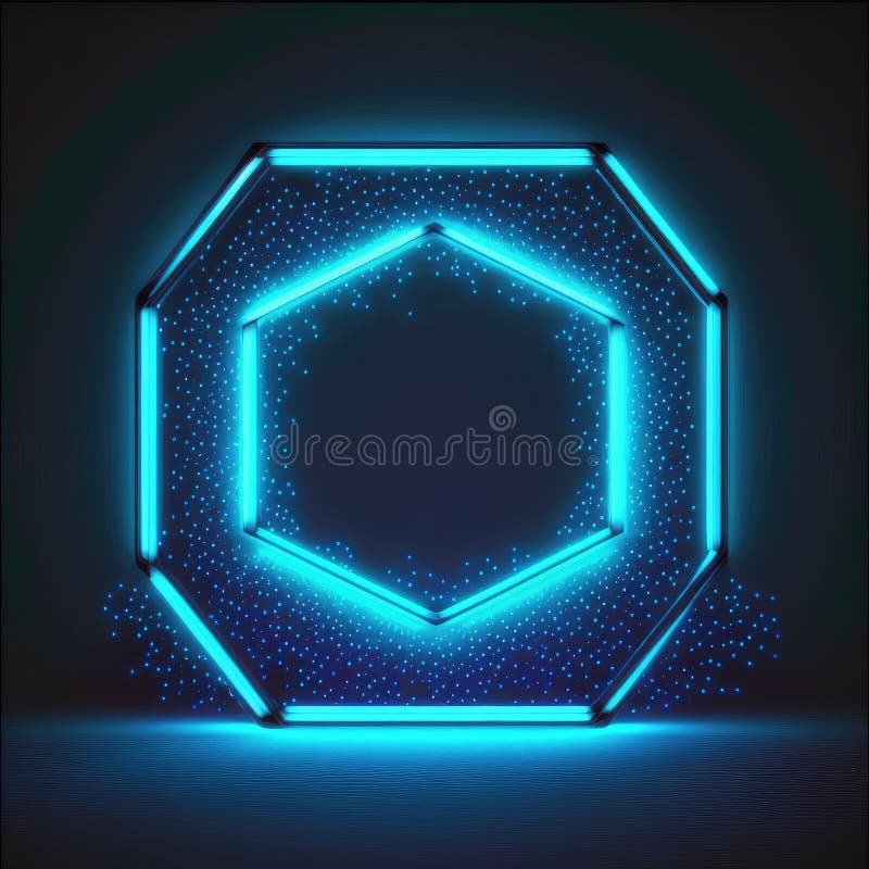 Innovation of Hexagon Border Frame with Blue Neon Light Effects. Stock ...
