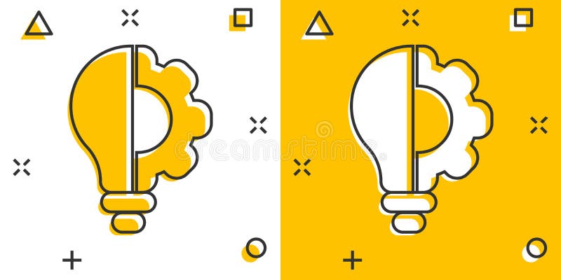 Innovation Icon in Comic Style. Lightbulb with Cogwheel Cartoon Vector ...