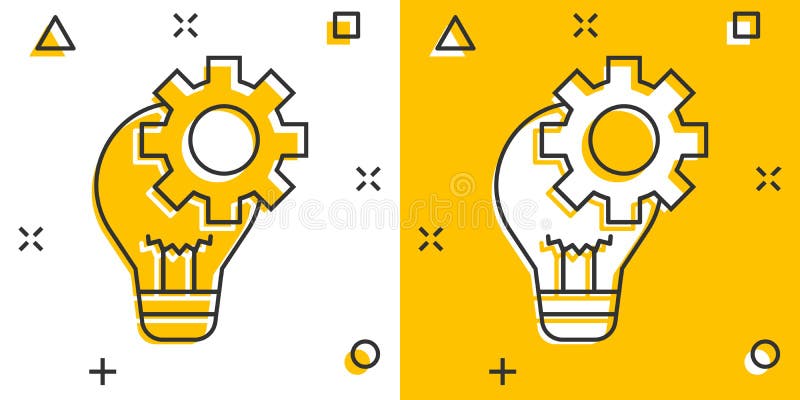 Innovation Icon in Comic Style. Lightbulb with Cogwheel Cartoon Vector ...