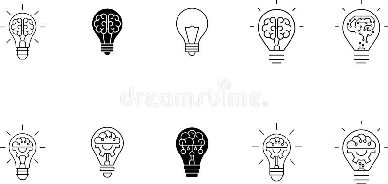 Innovation Icon Set. Light Bulb Line Icon Vector, Isolated on White ...