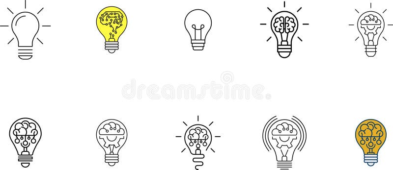 Innovation Icon Set. Light Bulb Line Icon Vector, Isolated on White ...