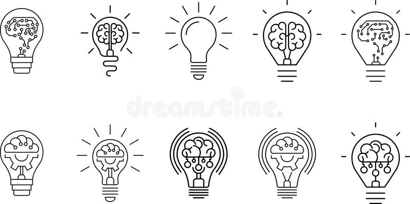 Innovation Icon Set. Light Bulb Line Icon Vector, Isolated on White ...