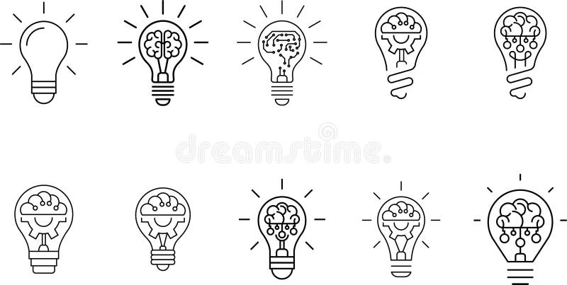 Innovation Icon Set. Light Bulb Line Icon Vector, Isolated on White ...