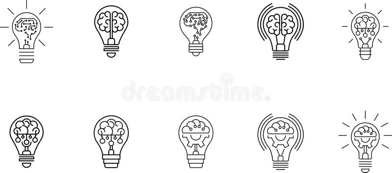 Innovation Icon Set. Light Bulb Line Icon Vector, Isolated on White ...