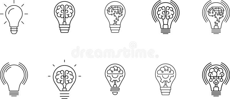 Innovation Icon Set. Light Bulb Line Icon Vector, Isolated on White ...