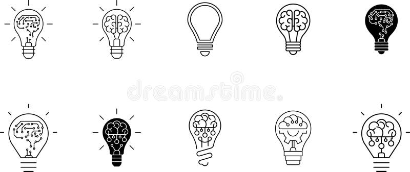 Innovation Icon Set. Light Bulb Line Icon Vector, Isolated on White ...