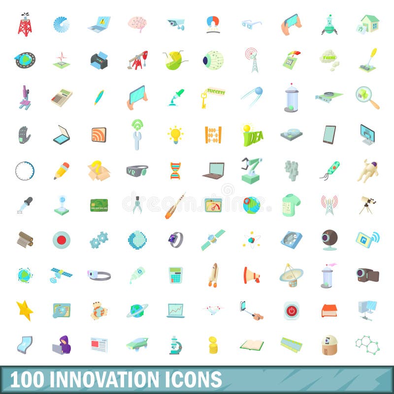 100 Innovation Icons Set, Cartoon Style Stock Vector - Illustration of ...