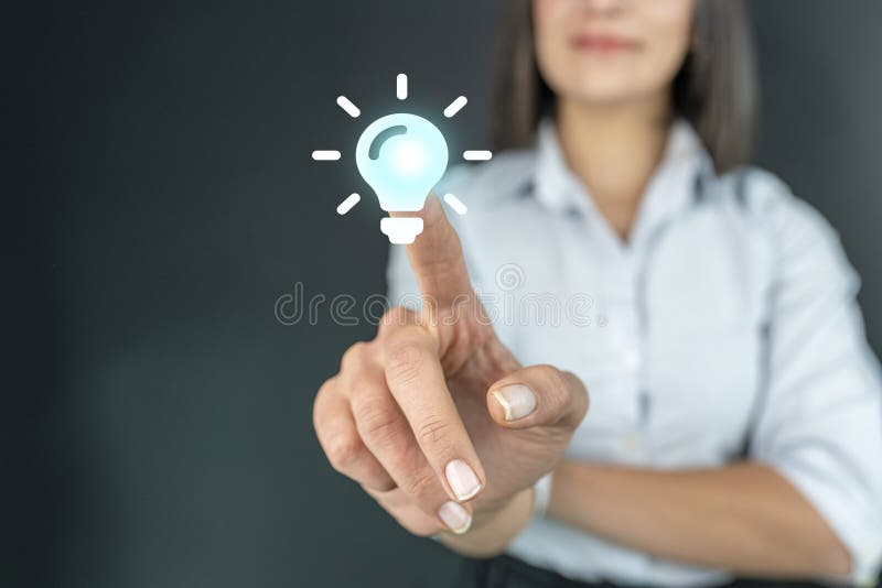 Innovation Idea and Knowledge Concept. Hand Touch Gear Icon Stock Image ...