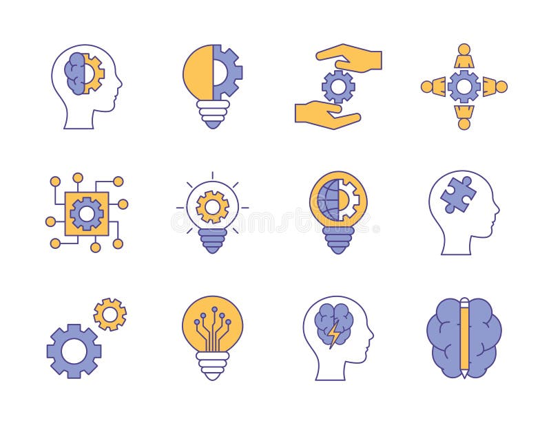 Innovation and Idea Line and Fill Style Icon Set Vector Design Stock ...