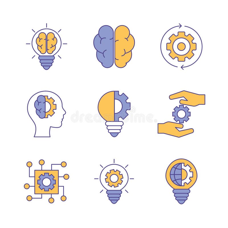 Innovation and Idea Line and Fill Style Icon Set Vector Design Stock ...