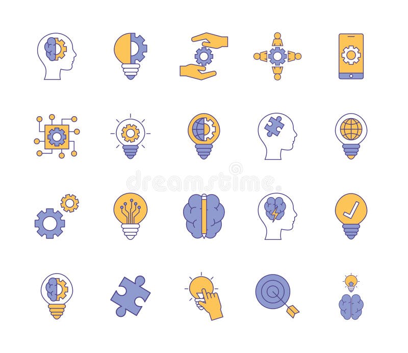 Innovation and Idea Line and Fill Style Icon Set Vector Design Stock ...