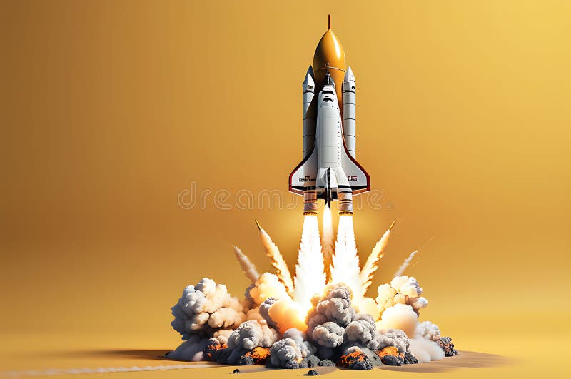 Innovation Ignition: Rocket Launch Isolated on Yellow Background â ...