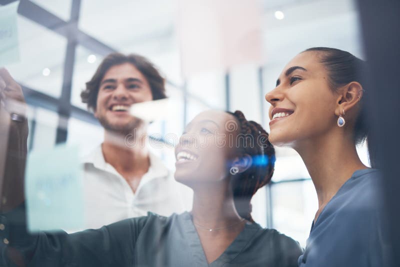 Innovation, Planning and Meeting by Business Team Working with Sticky ...