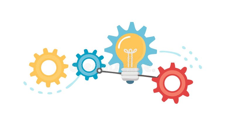 Innovation Process Gears and Lightbulb Icon, Idea Development, Vector Design Generative AI Stock ...