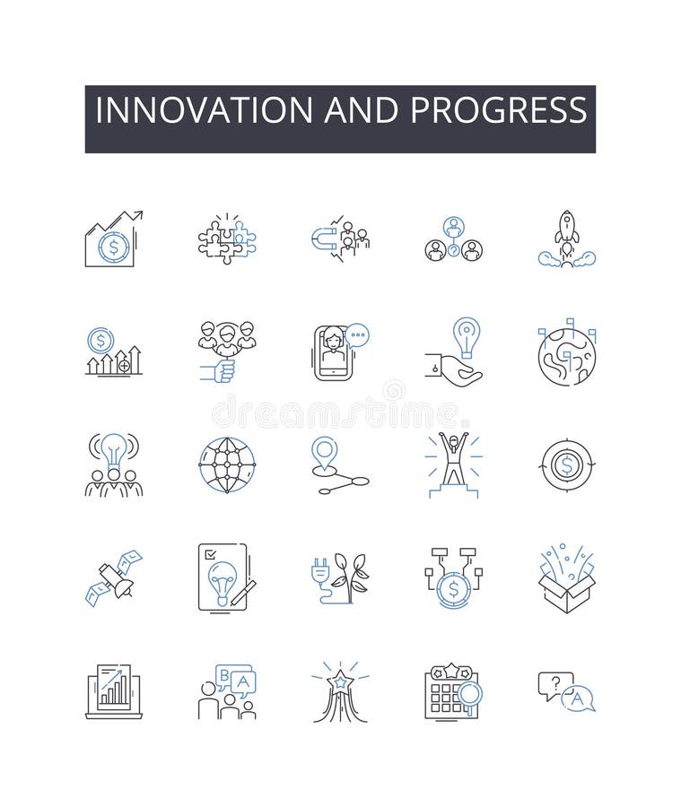 Innovation and Progress Line Icons Collection. Improvement, Advancement ...