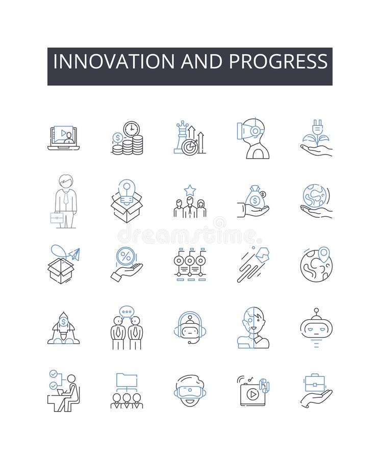 Innovation and Progress Line Icons Collection. Improvement, Advancement ...