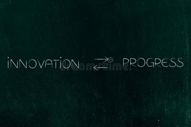 Innovation and Progress on Repeat Text with Double Arrows Stock Image ...