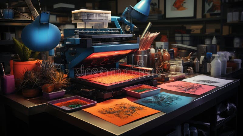 Innovation Shirt and Textile Printer Machine. Printshop Interior Stock ...