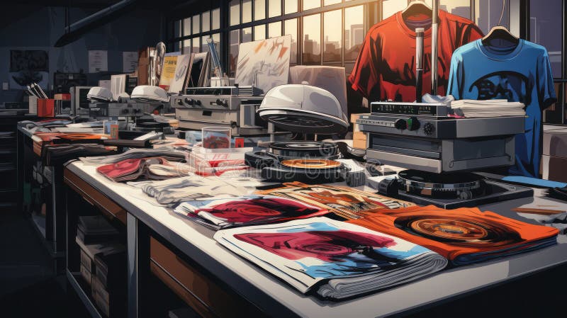 Innovation Shirt and Textile Printer Machine. Printshop Interior. Stock ...