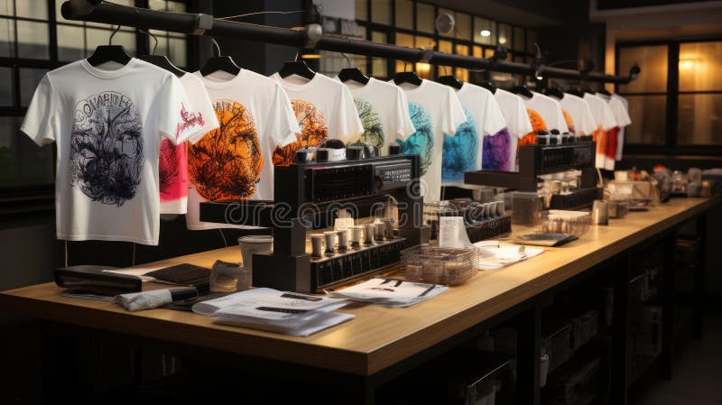 Innovation Shirt and Textile Printer Machine. Printshop Interior. Stock ...