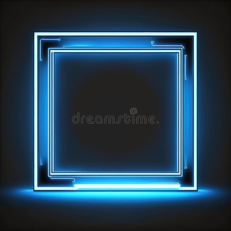 Innovation of Square Border Frame with Blue Neon Light Effects. Stock ...