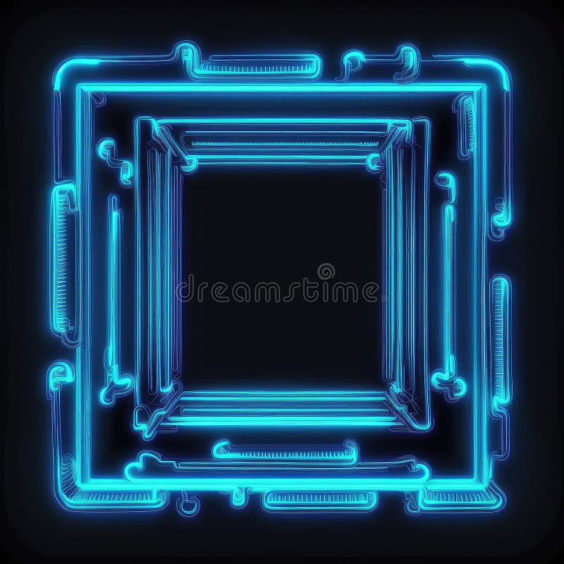 Innovation of Square Border Frame with Blue Neon Light Effects. Stock ...