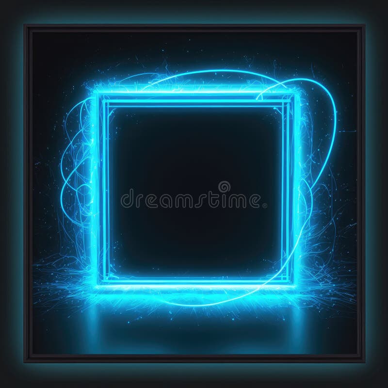 Innovation of Square Border Frame with Blue Neon Light Effects. Stock ...