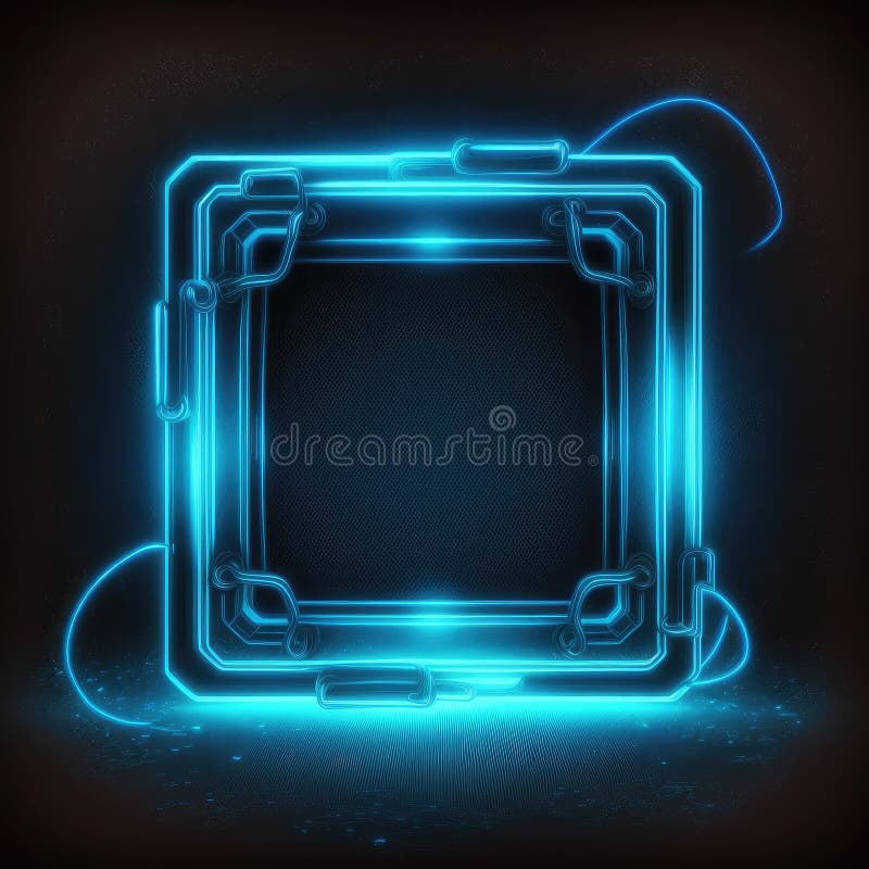 Innovation of Square Border Frame with Blue Neon Light Effects. Stock ...