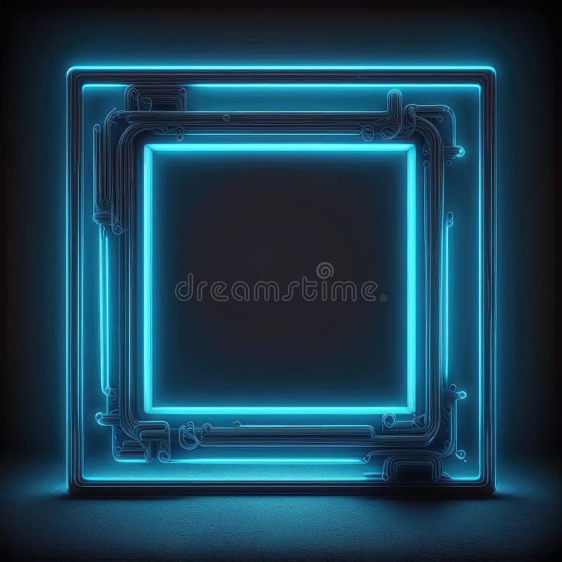 Innovation of Square Border Frame with Blue Neon Light Effects. Stock ...