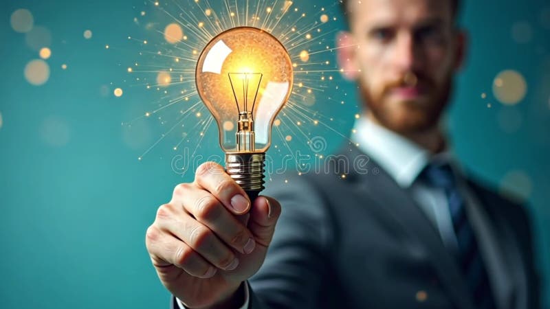 Innovation and Technology Concept Businessman with Light Bulb and ...