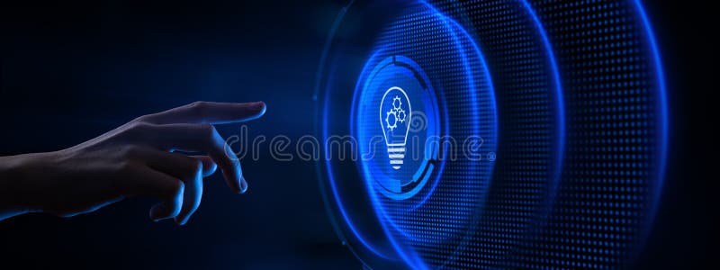 Innovation Technology Concept. Hand Pressing Button on Virtual Screen ...