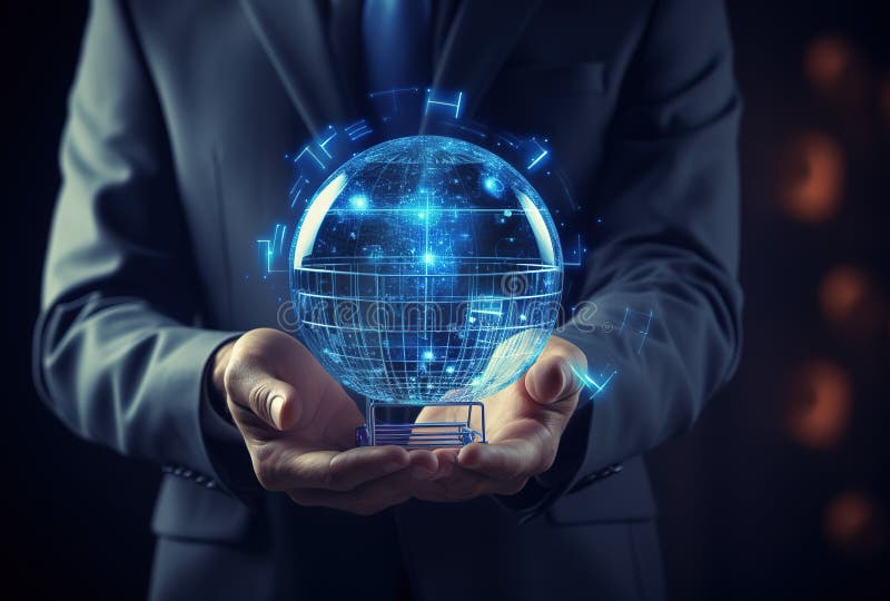 Innovation Technology Concept: Man Holding Complex Circuit Holographic ...