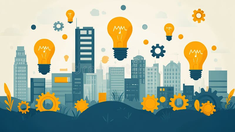 Innovation in Urban Development. Modern Cityscape with Floating ...