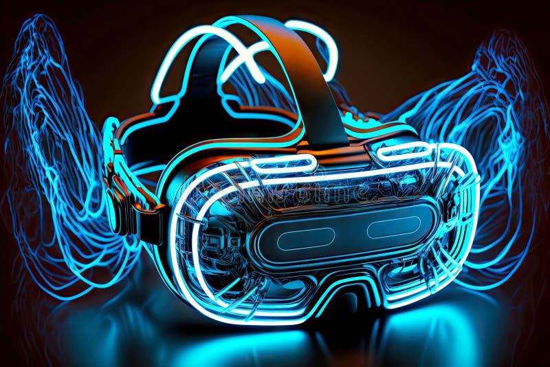 Innovation and World of High Tech Model in Glowing Neon Gles Virtual ...