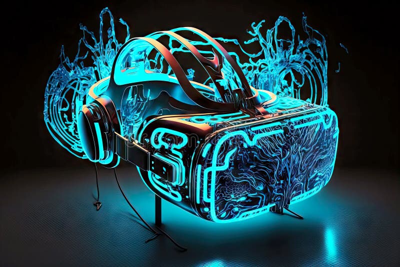 Innovation and World of High Tech Model in Glowing Neon Gles Virtual ...