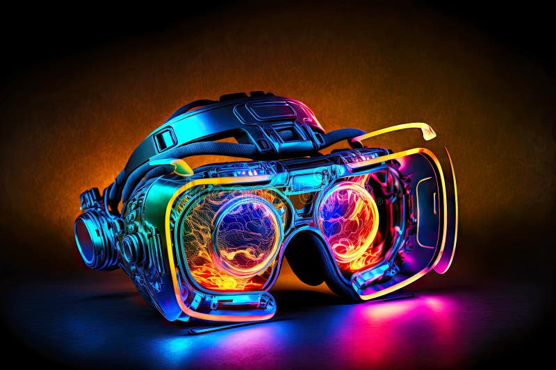Innovation and World of High Tech Model in Glowing Neon Gles Virtual ...