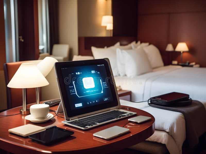 Innovations in Hospitality: Technology in the Hotel Stock Illustration ...