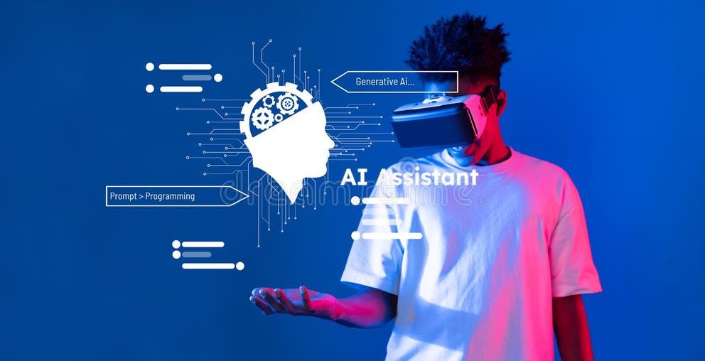 Innovative AI Assistant Concept with Virtual Reality and Mind Map Illustrations Showcasing ...