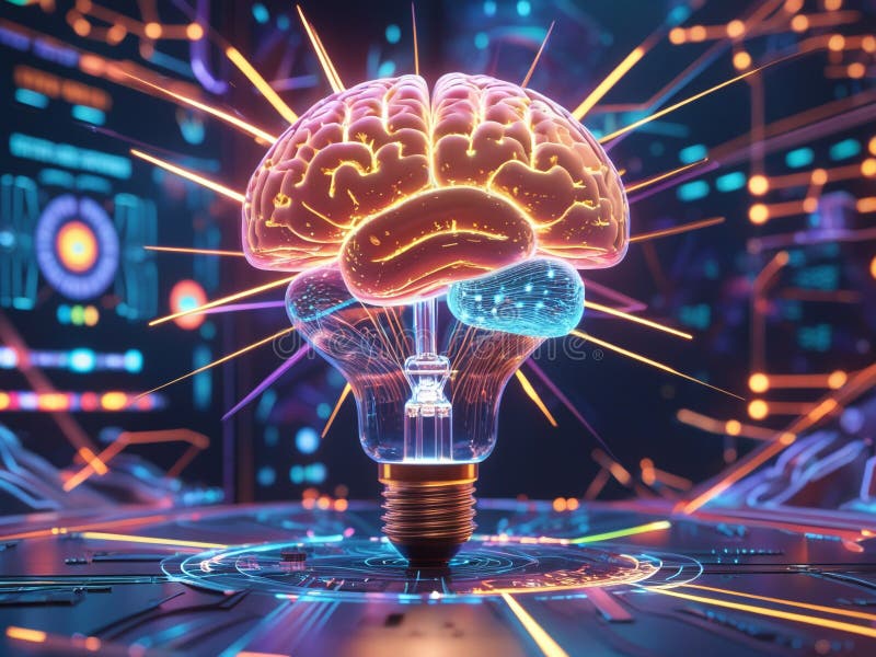 Innovative AI Brain within Light Bulb Concept Showcasing Technology and ...
