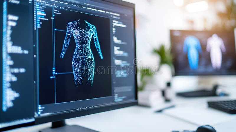 Innovative AI Driven Fashion Design Process Shown on Multiple Computer ...