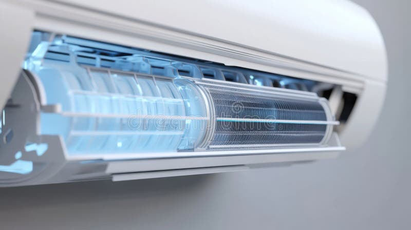 Innovative Air Conditioning Unit with Transparent Features and Blue ...