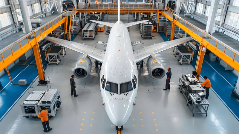 Innovative Aircraft Assembly in a Modern Hangar Environment Stock Photo ...