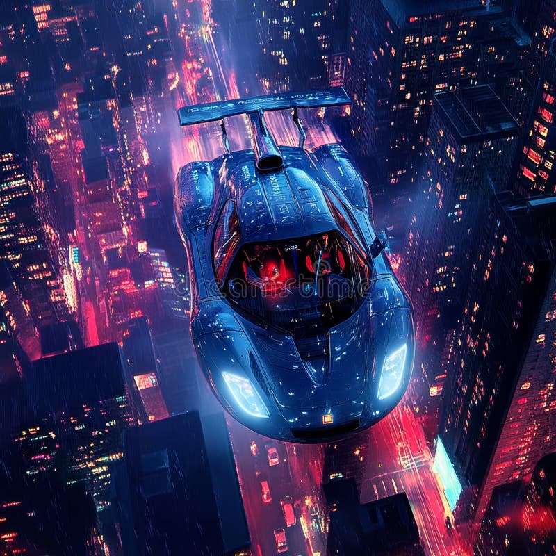 Innovative Aircraft Flying High Over a Dynamic Cityscape Stock Image ...