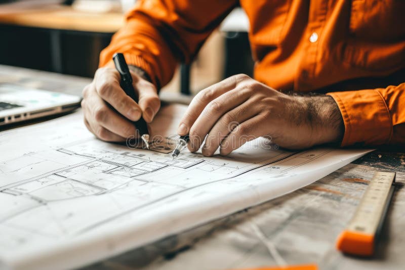 Innovative Architect Draw Building Plans. Generate Ai Stock Photo ...