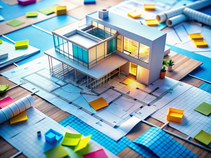 Detailed Architectural Sketch of Modern Multi-Story Building. Stock ...