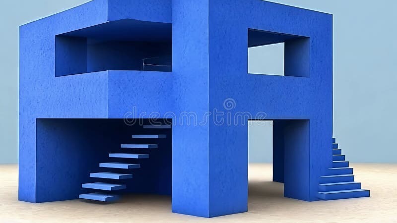 Modern Blue Architectural Model Featuring Stairs, Multiple Openings ...