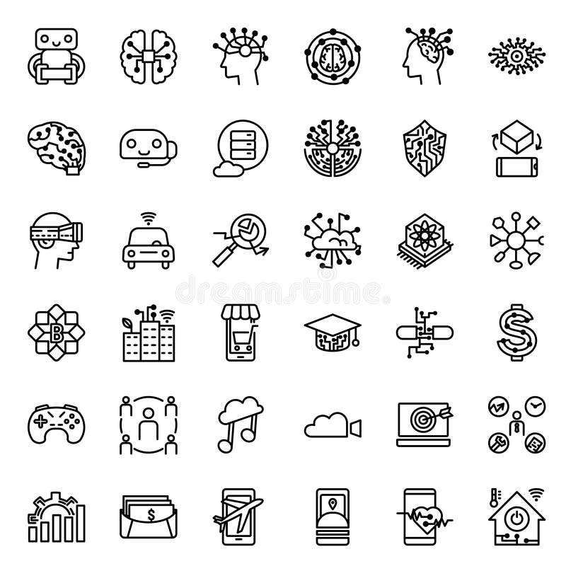 Innovative Artificial Intelligence and Technology Icon Set in Line ...