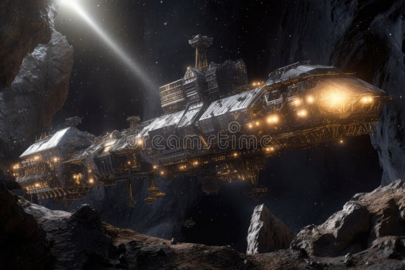 Innovative Asteroid Mining Spaceship at Work Stock Image - Image of ...