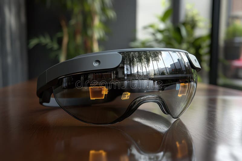 Innovative Augmented Reality Glasses Resting on a Wooden Table in a ...
