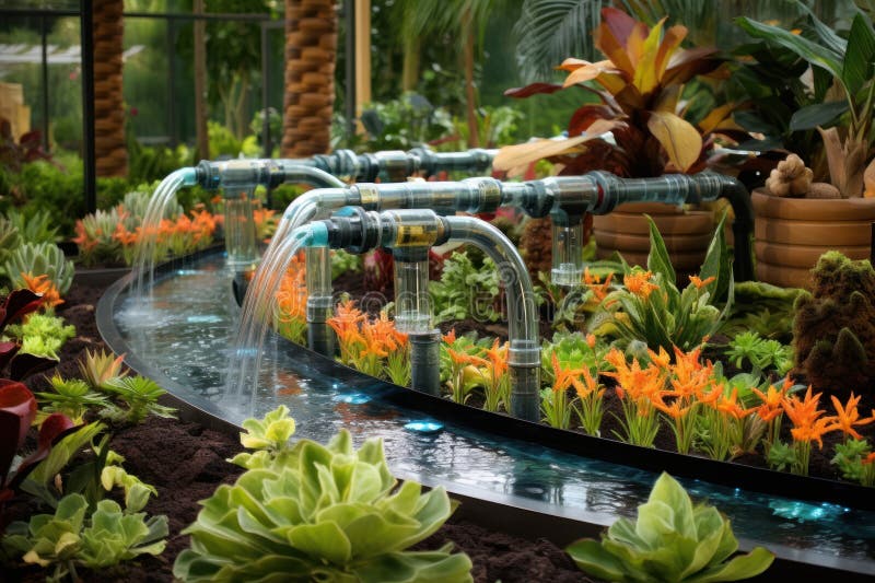 Innovative Automatic Garden Watering System Sunset. Generate Ai Stock ...
